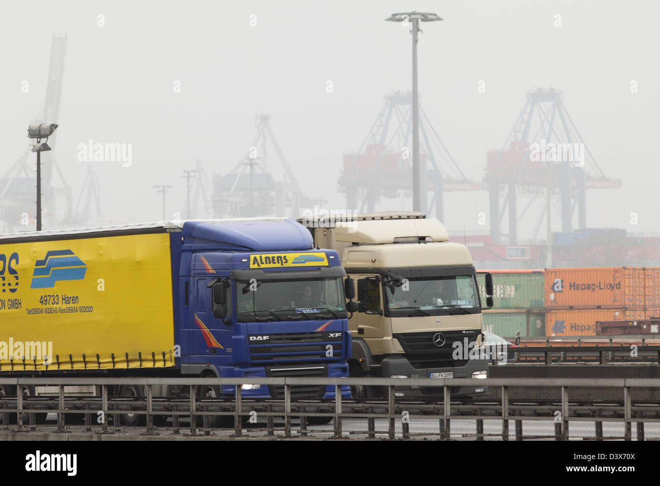 Hamburg, Germany, semi-trailers on the A7 before container terminals ...