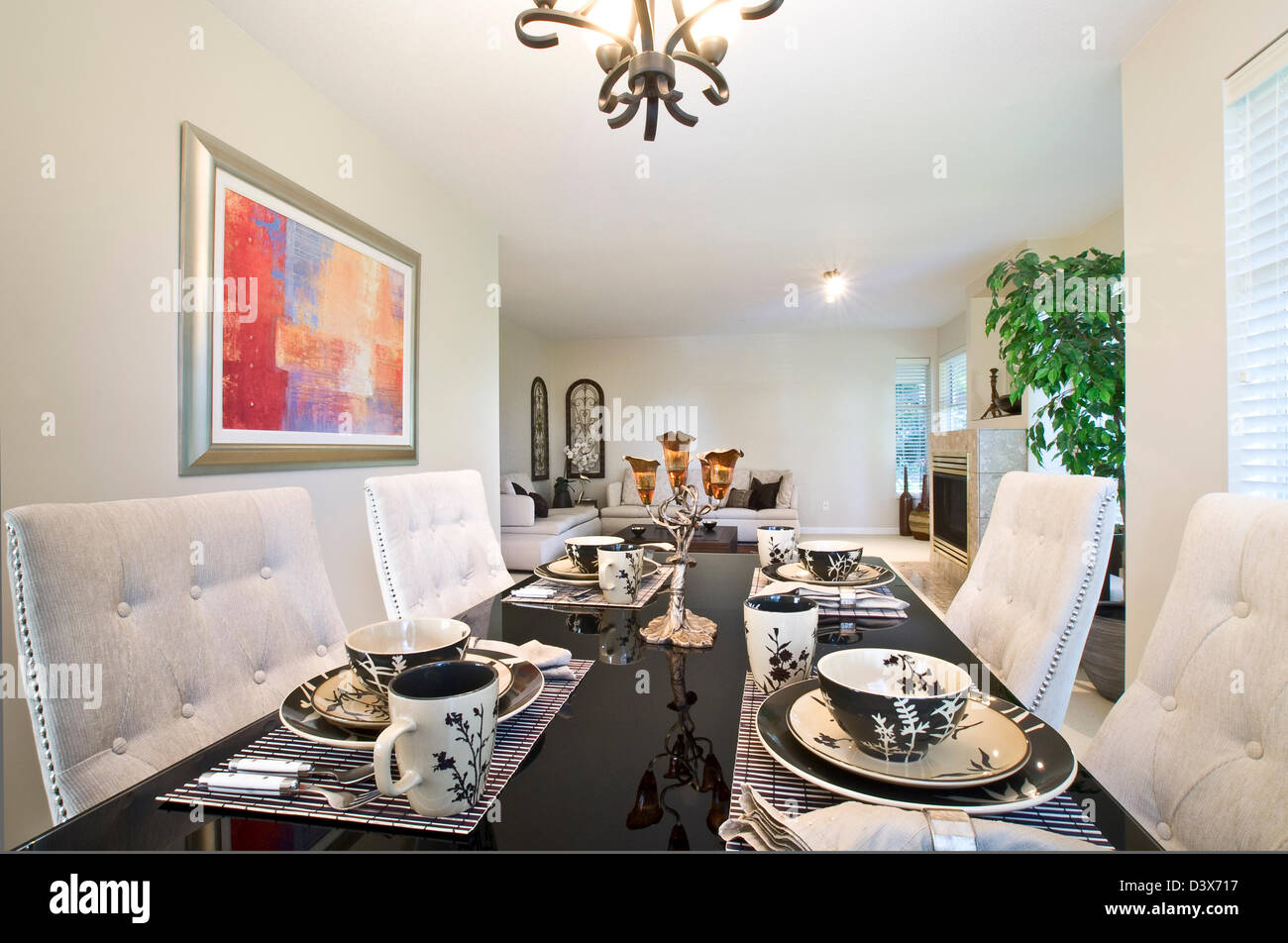 Contemporary Dining Room Table, with complete dinner plate and cutlery ...