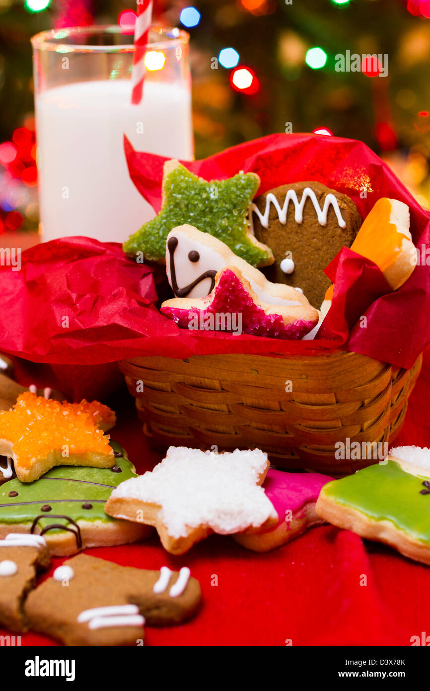Assorted christmas cookies on red background Stock Photo - Alamy