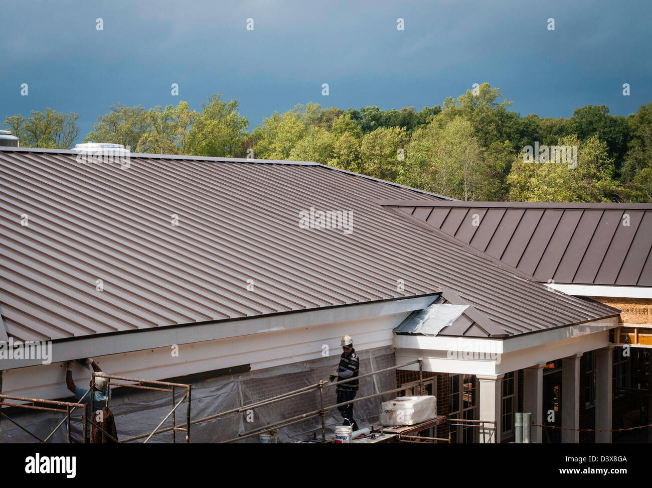 Metal roofing on school buildings Stock Photo - Alamy
