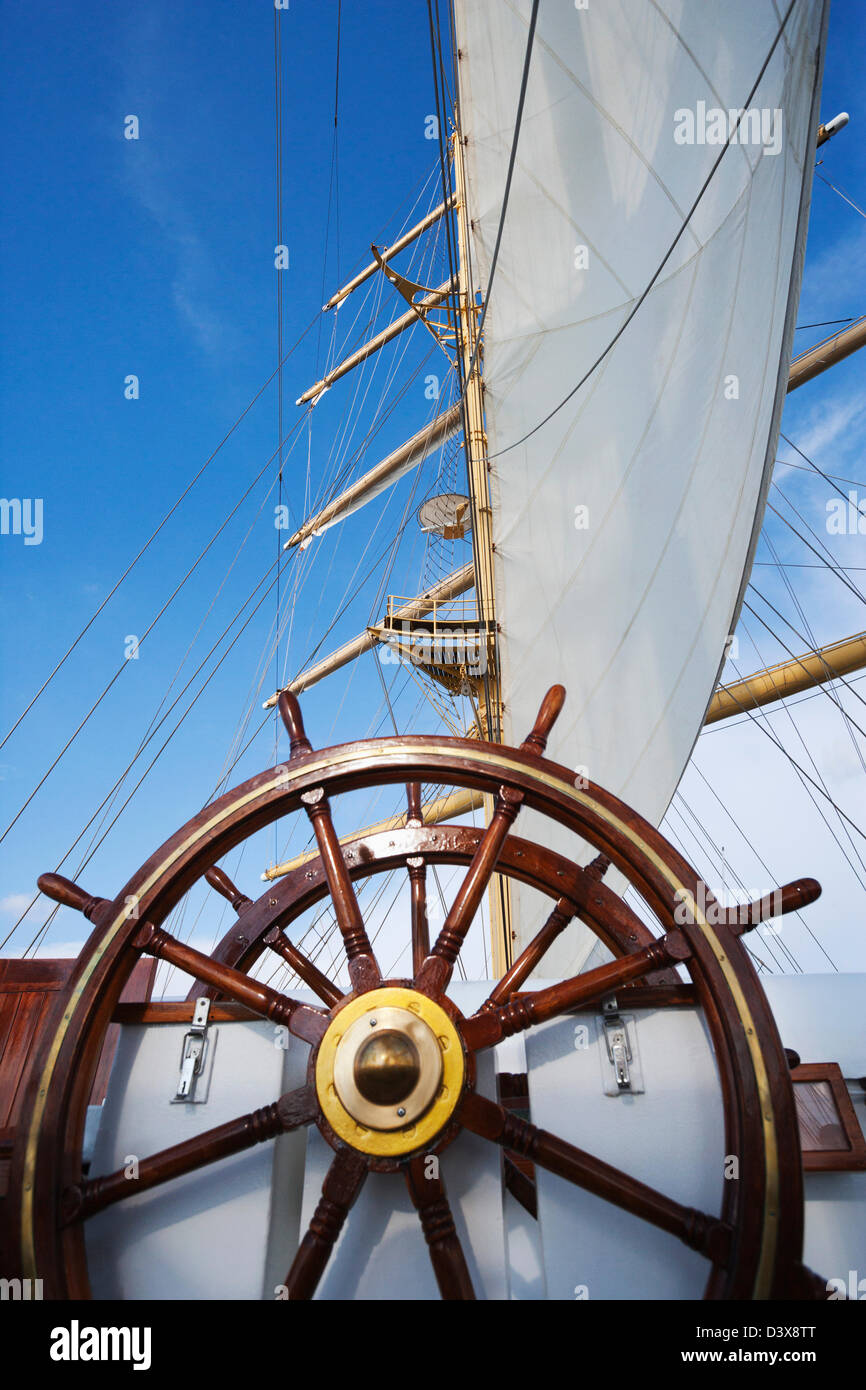 Ships helm on deck of a clipper ship, Italy Stock Photo - Alamy