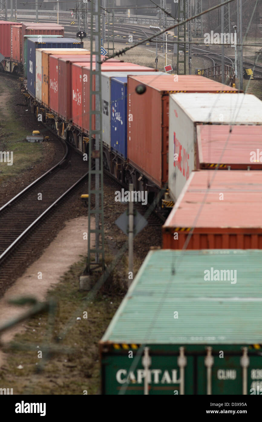 Hamburg, Germany, freight train with containers at the container ...