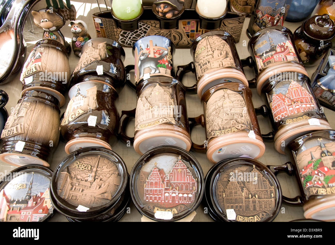 Riga souvenirs on sale at a market stall in the Riga Old Town,Riga ...