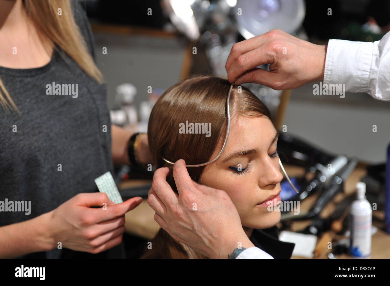 NEW YORK, NY - FEBRUARY 11: Models gets ready backstage at the Zero ...