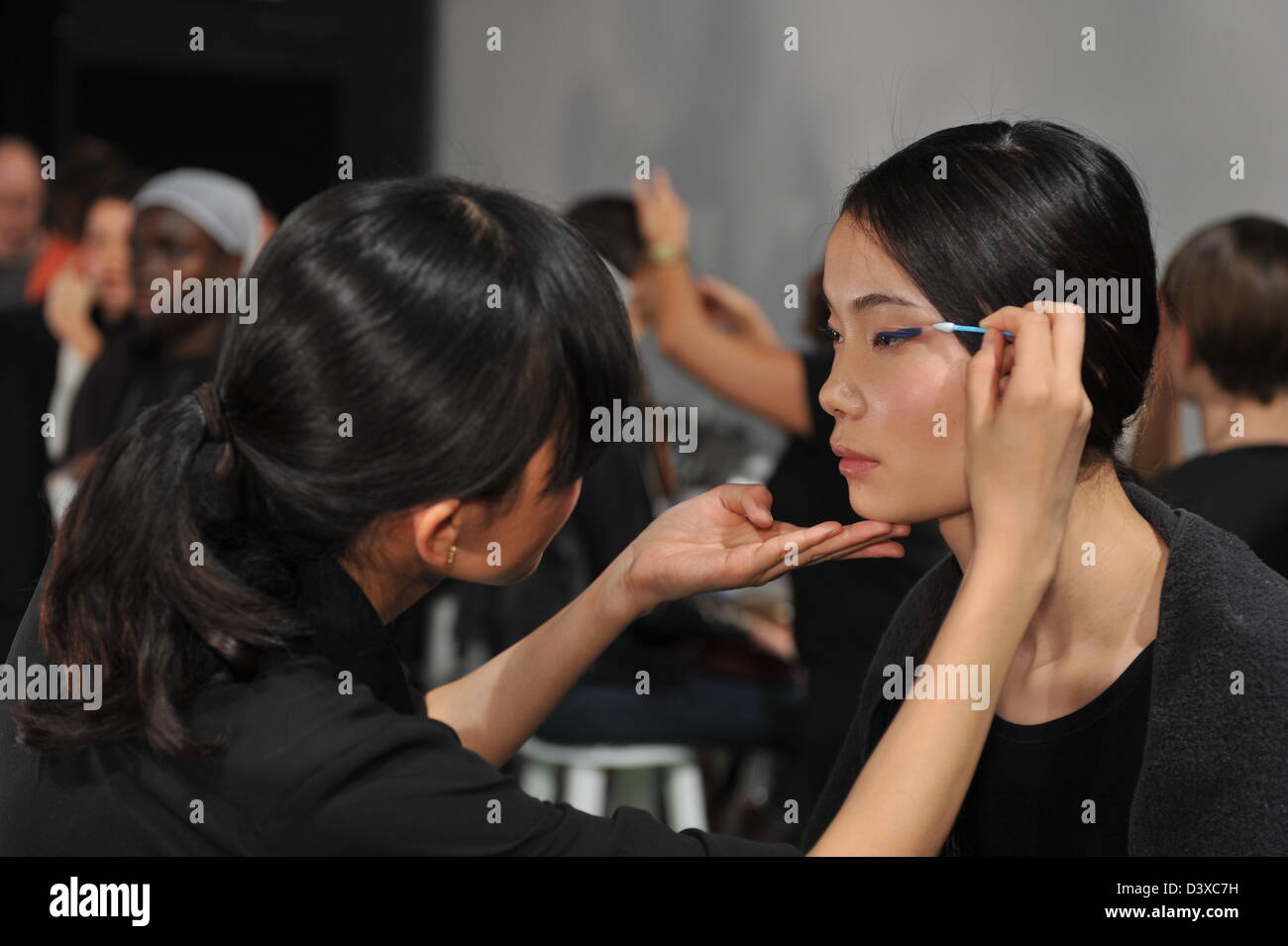 NEW YORK, NY - FEBRUARY 11: Models gets ready backstage at the Zero ...