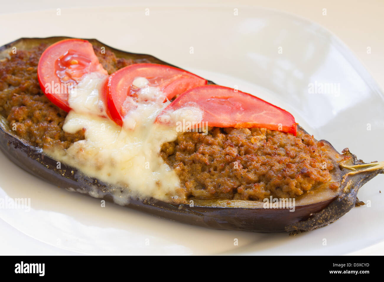 Delicious Papoutsakia-Eggplants stuffed with minced meat Stock Photo ...