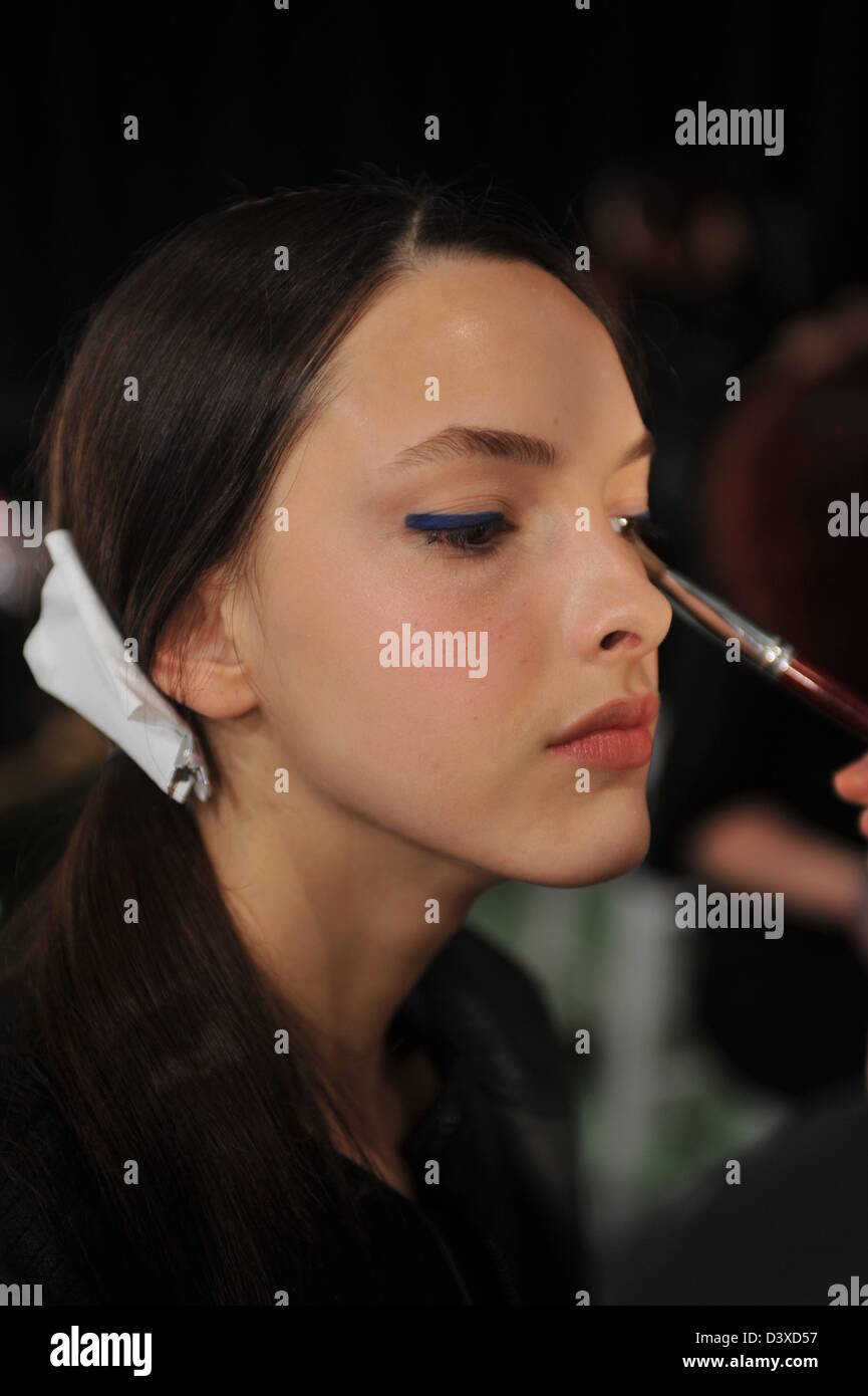 NEW YORK, NY - FEBRUARY 11: Models gets ready backstage at the Zero ...