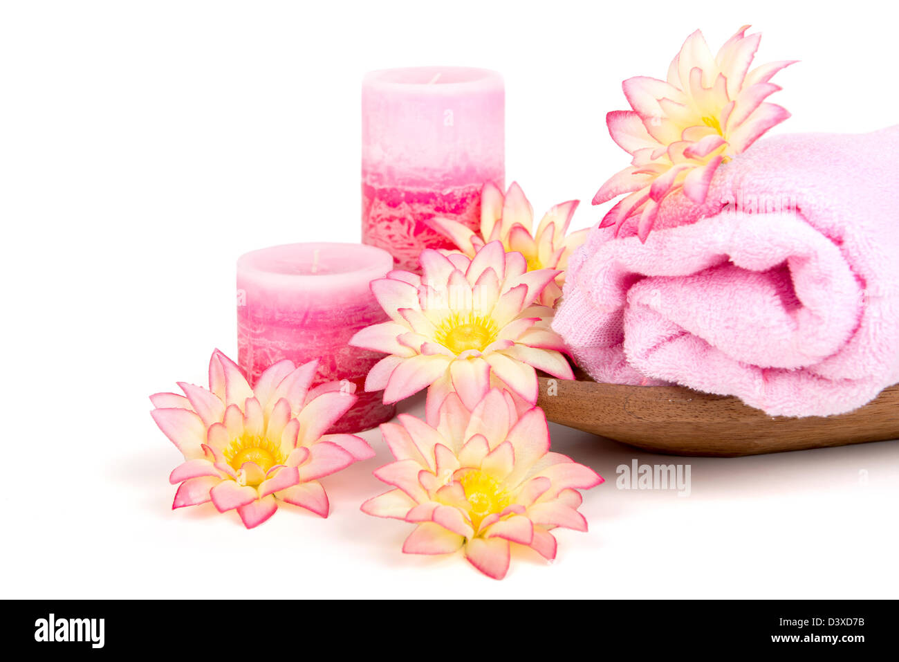 Spa setting in pink tone isolated in white Stock Photo - Alamy
