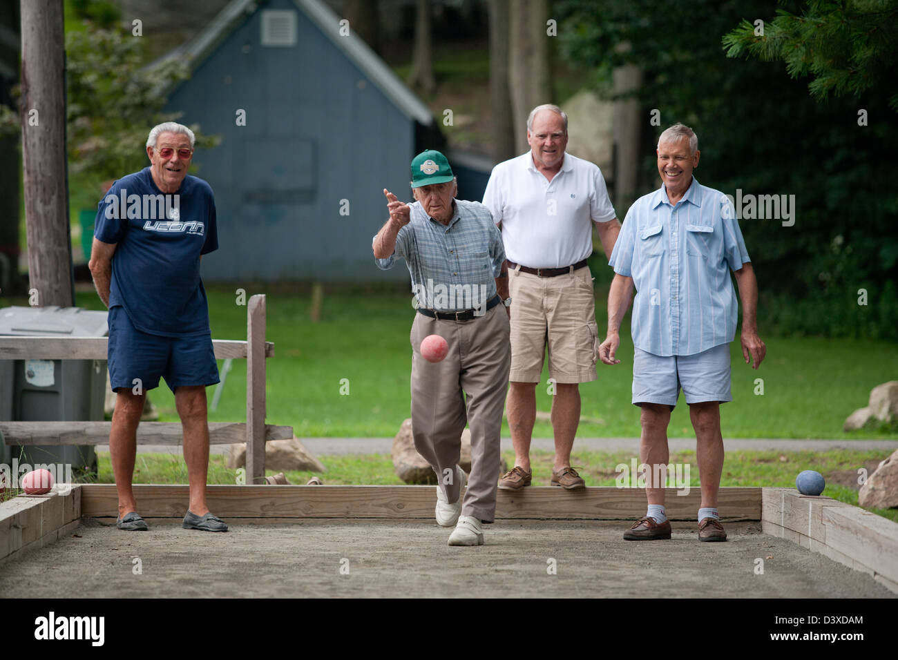 Seniors play bocce in Branford CT USA in the summer Stock Photo - Alamy