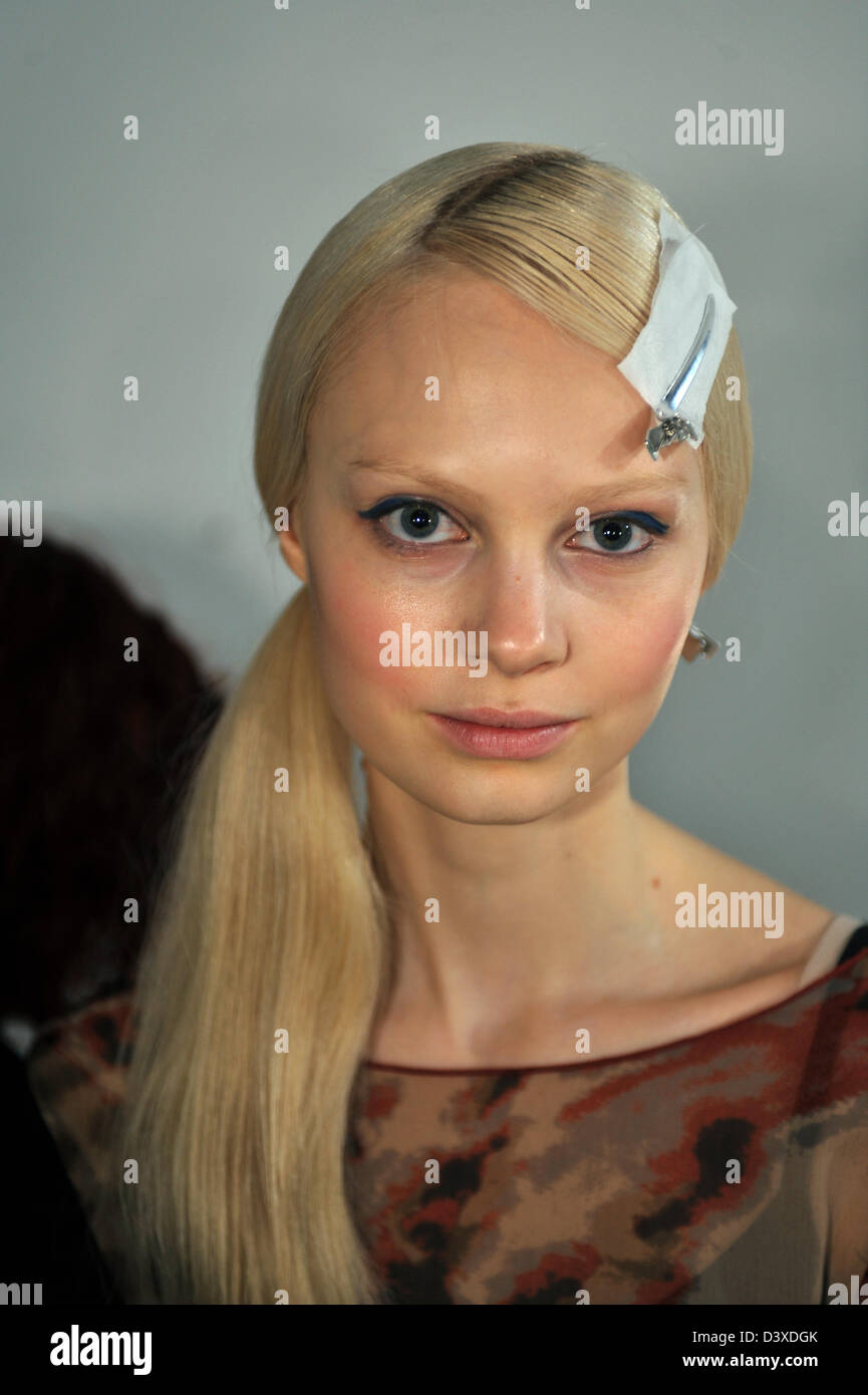 NEW YORK, NY - FEBRUARY 11: Models gets ready backstage at the Zero ...