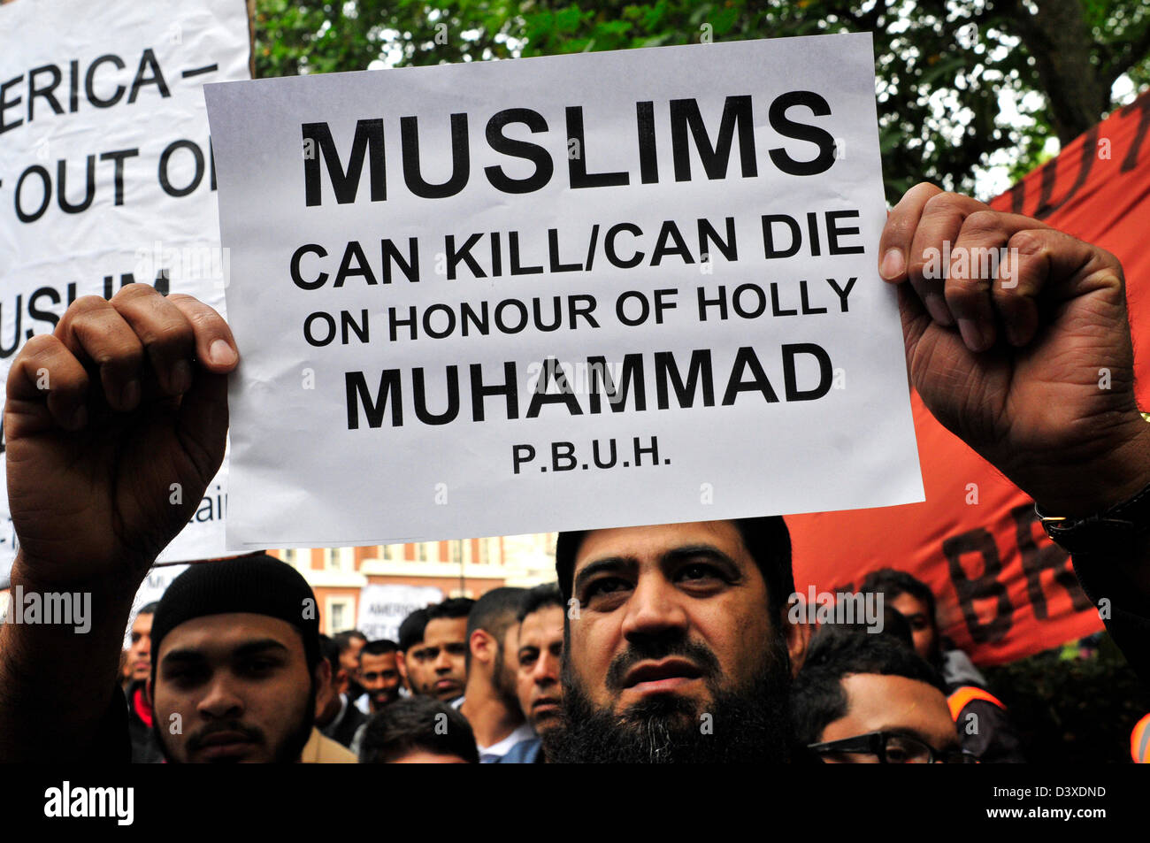 Anti islam film protest in london hi-res stock photography and images ...