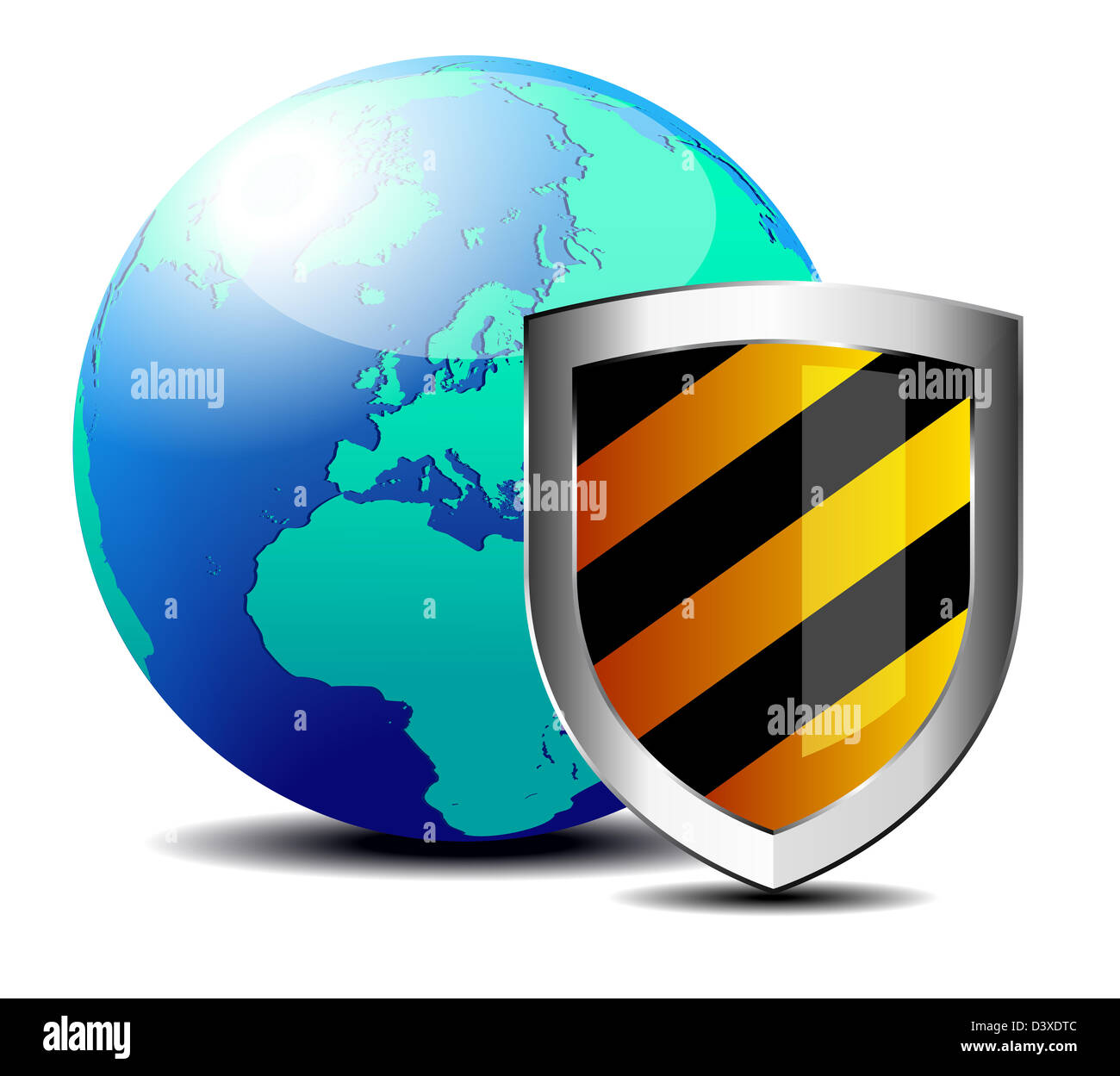 Shield with world depicting internet security - Safety Stock Photo - Alamy