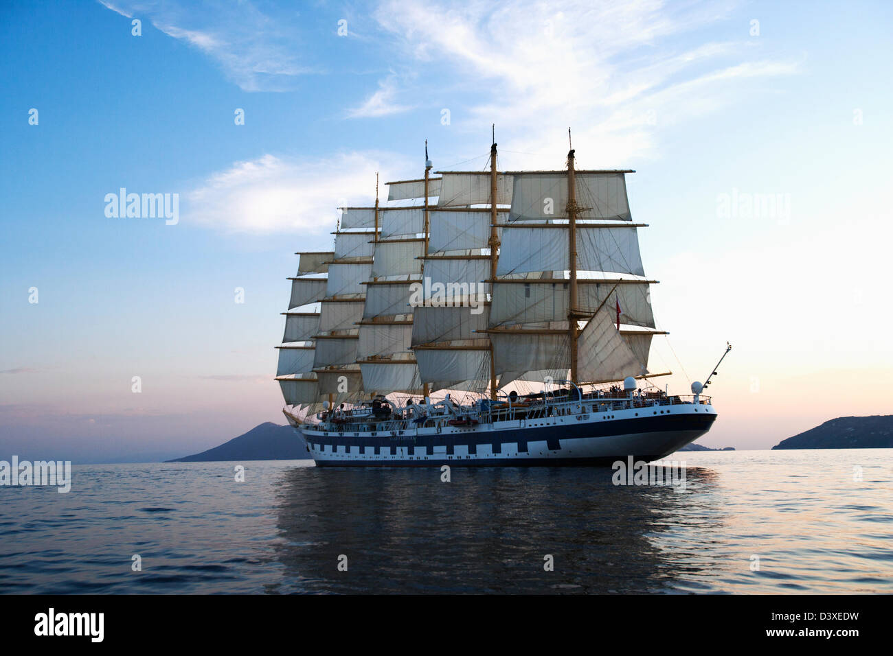 Clipper ship in the sea, Tyrrhenian Sea, Lipari Islands, Province of ...