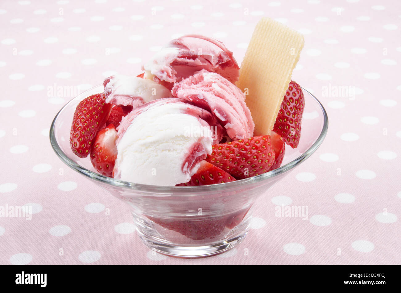 vanilla and strawberry ice cream with wafer Stock Photo - Alamy