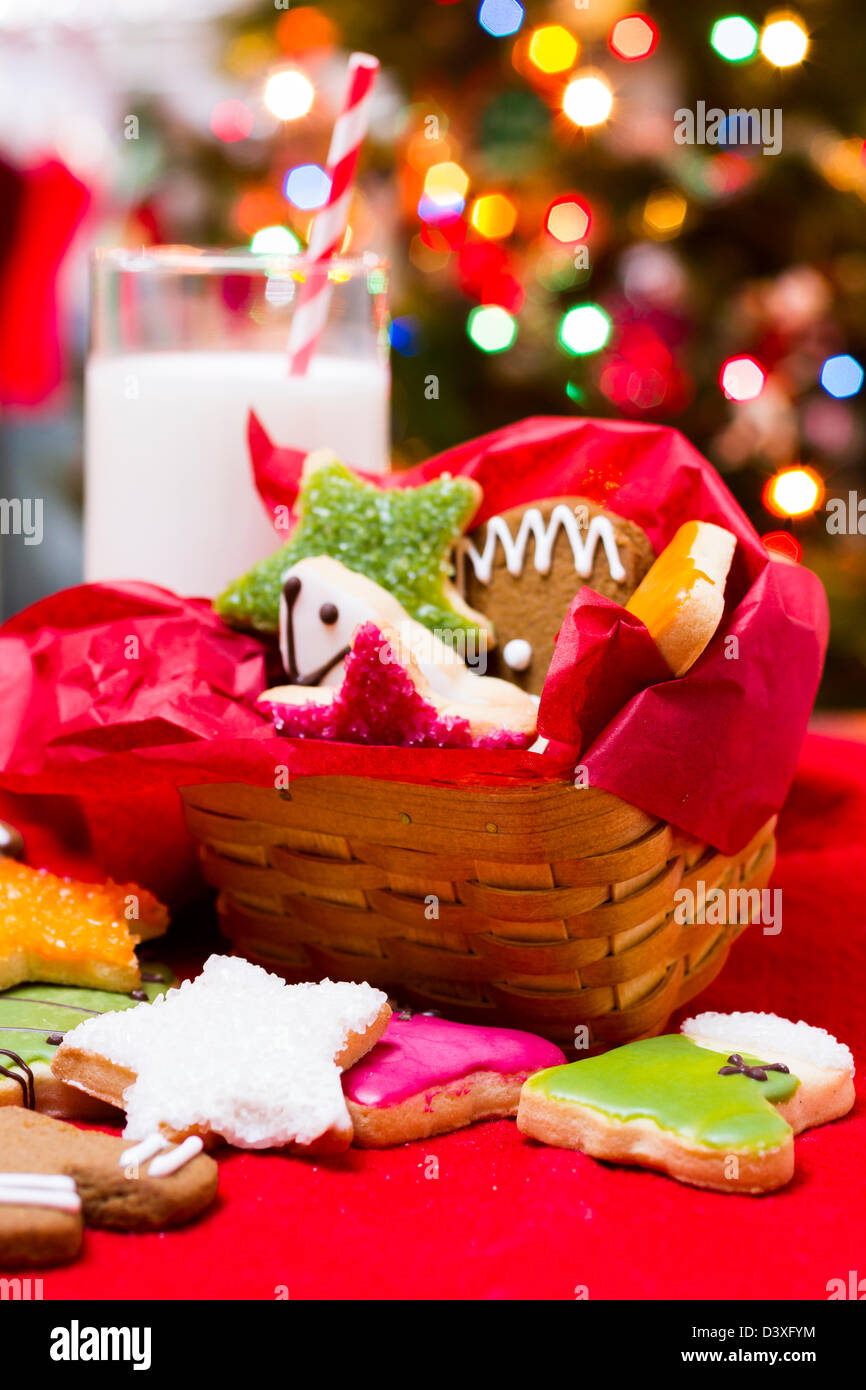 Assorted christmas cookies on red background Stock Photo - Alamy