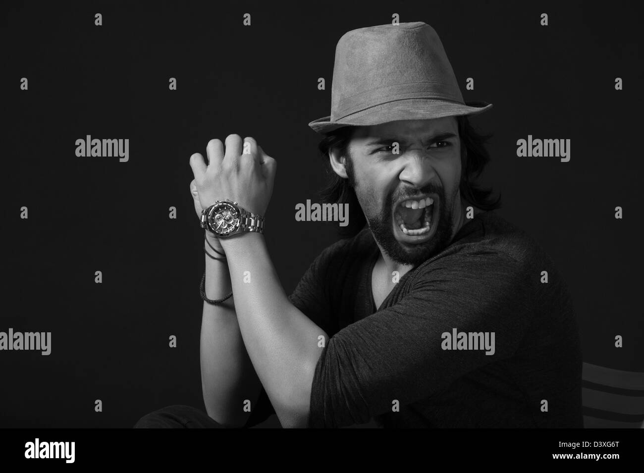 Indian man open mouth Black and White Stock Photos & Images - Alamy