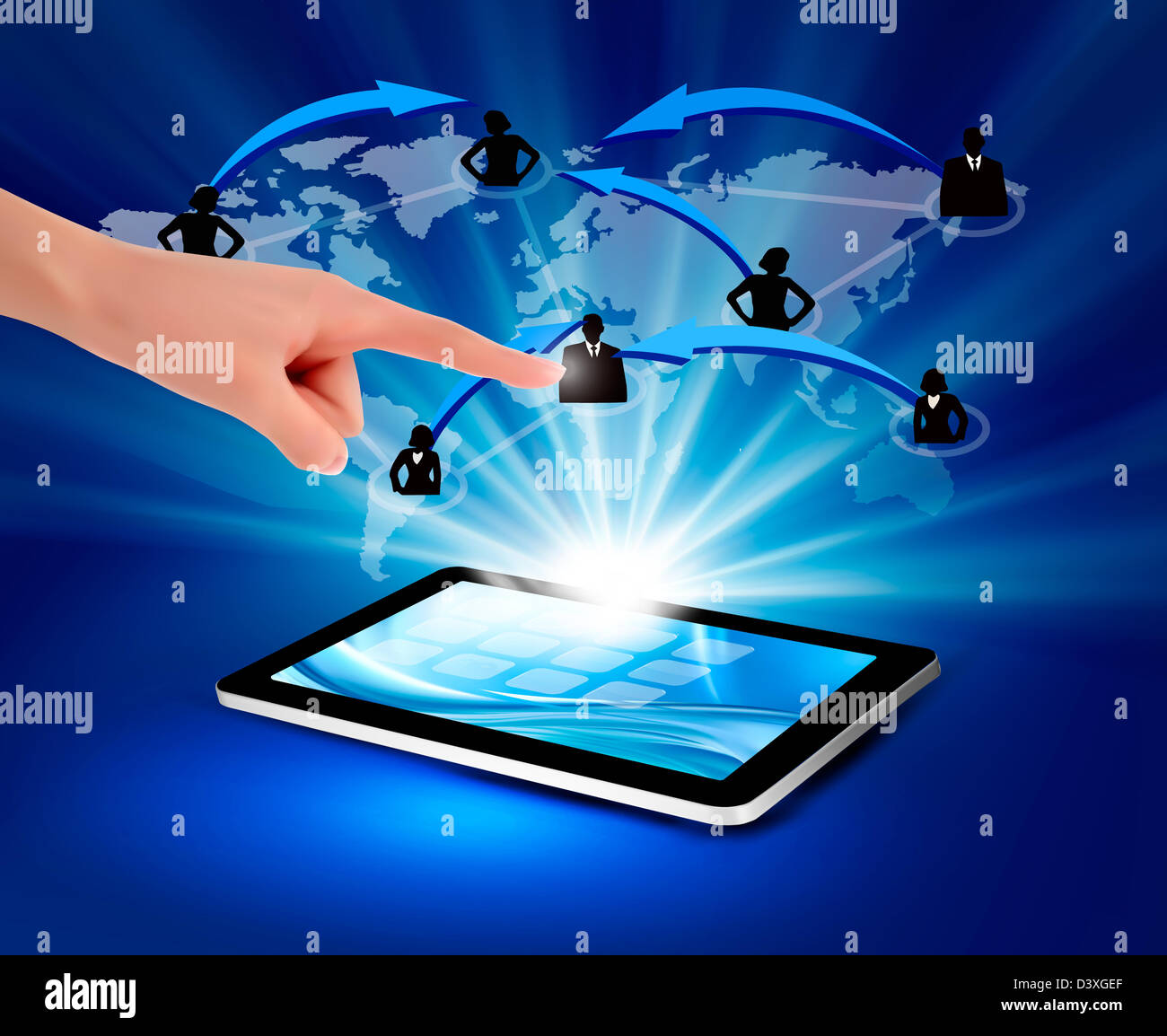 Modern communication technology illustration with tablet. Vector ...