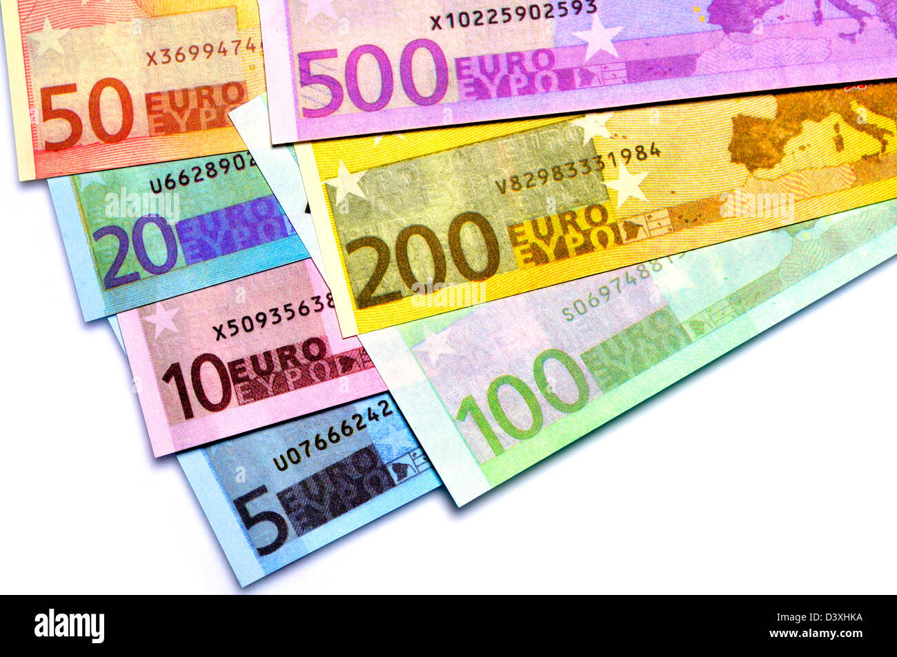 Complete set of Euro notes, from €5 to €500 Stock Photo - Alamy