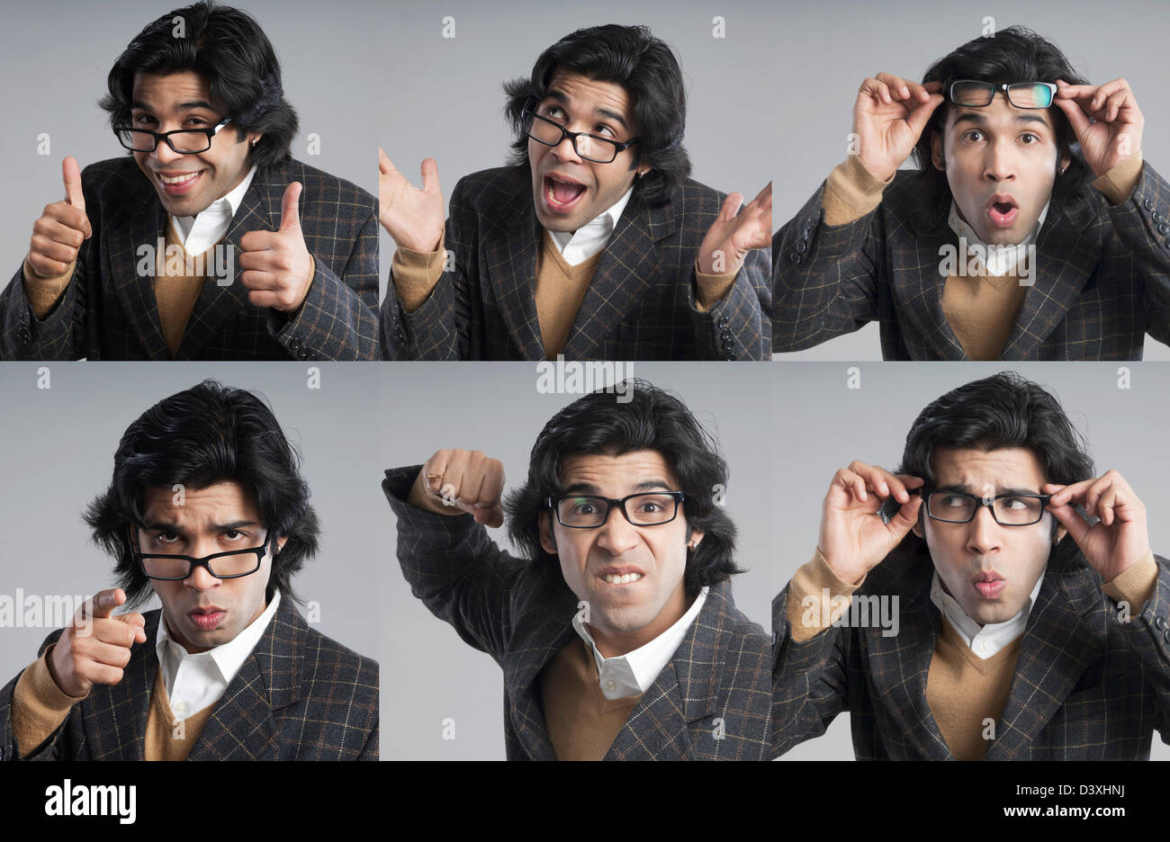 Multiple images of a businessman with different facial expressions ...