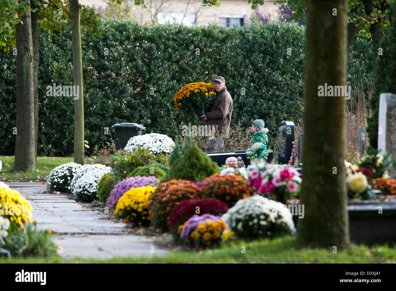 An older man arrives at the cemetery to prepare the graves of his loved ...