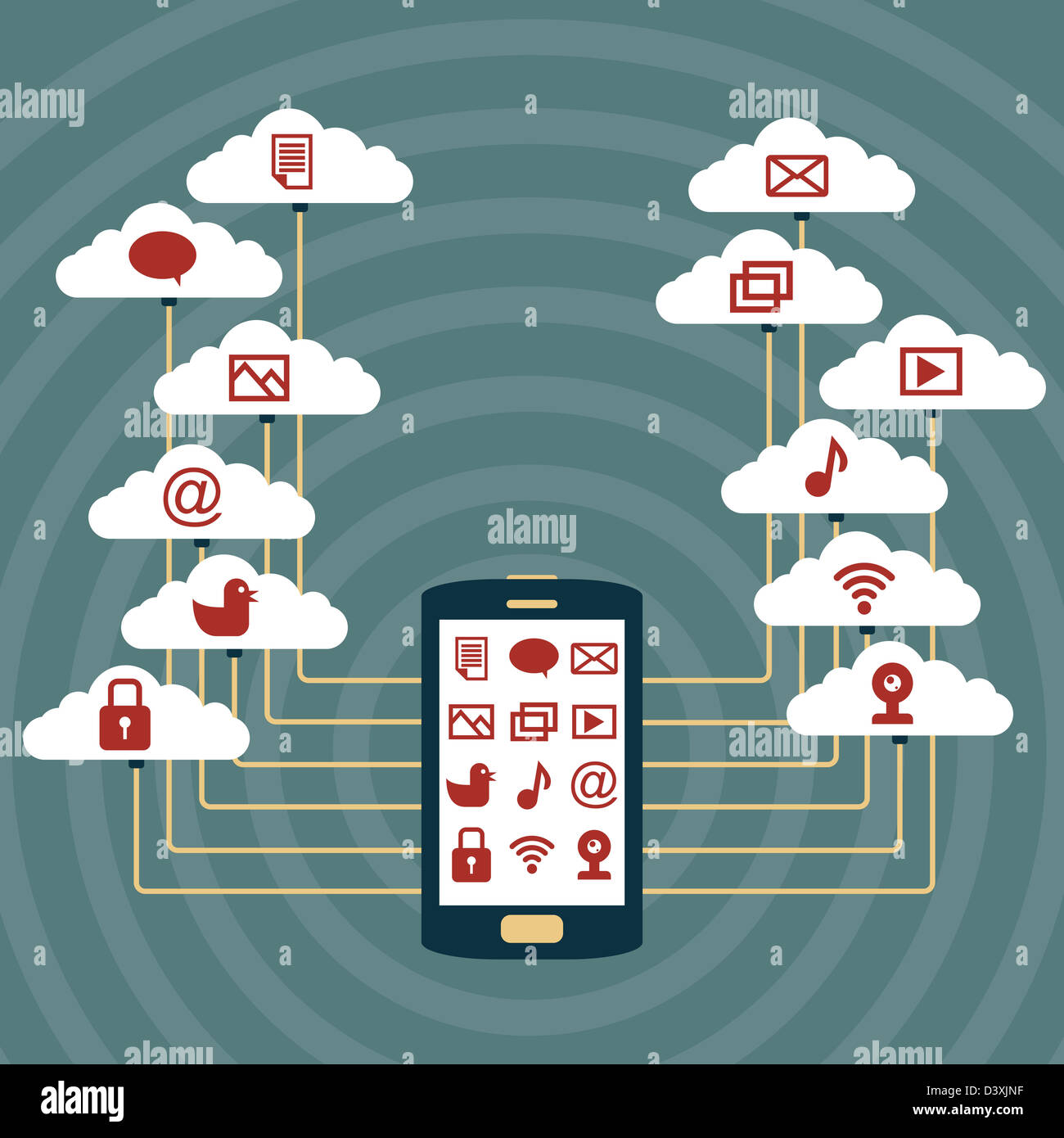 Vector illustration of a smartphone connected to cloud networks Stock ...