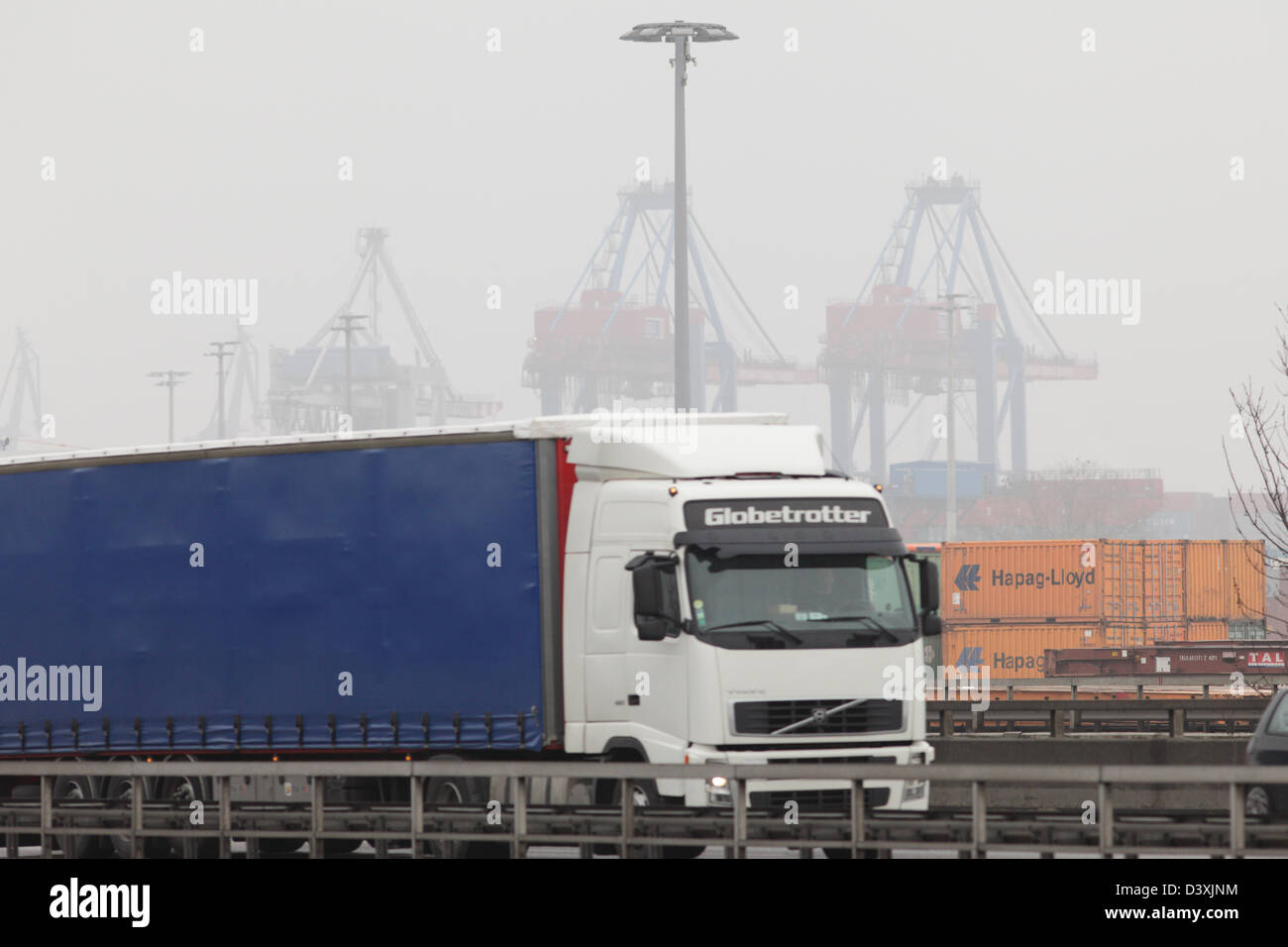 Hamburg, Germany, semi-trailers on the A7 before container terminals ...