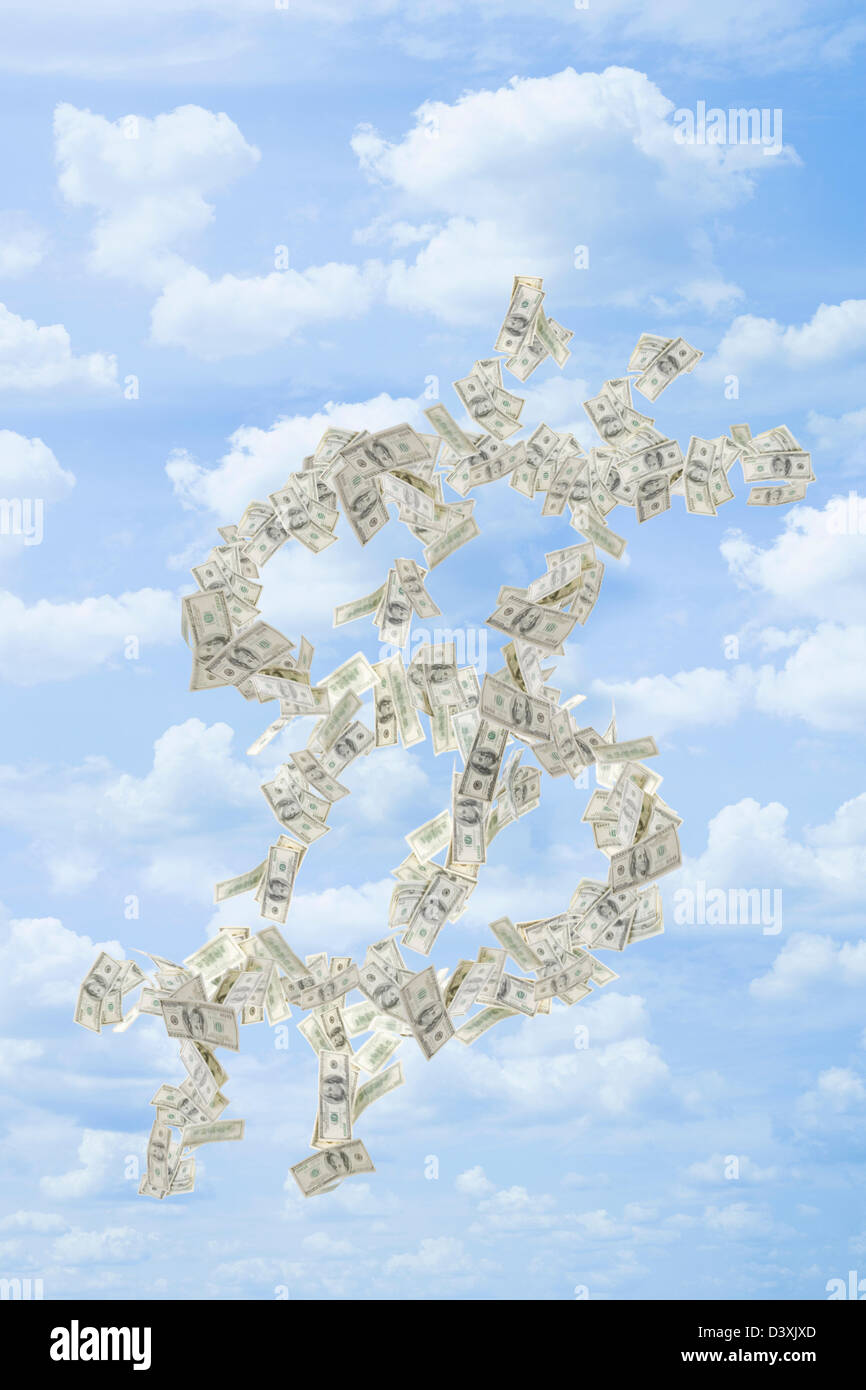 Illustration of dollar bills making dollar sign in sky Stock Photo - Alamy