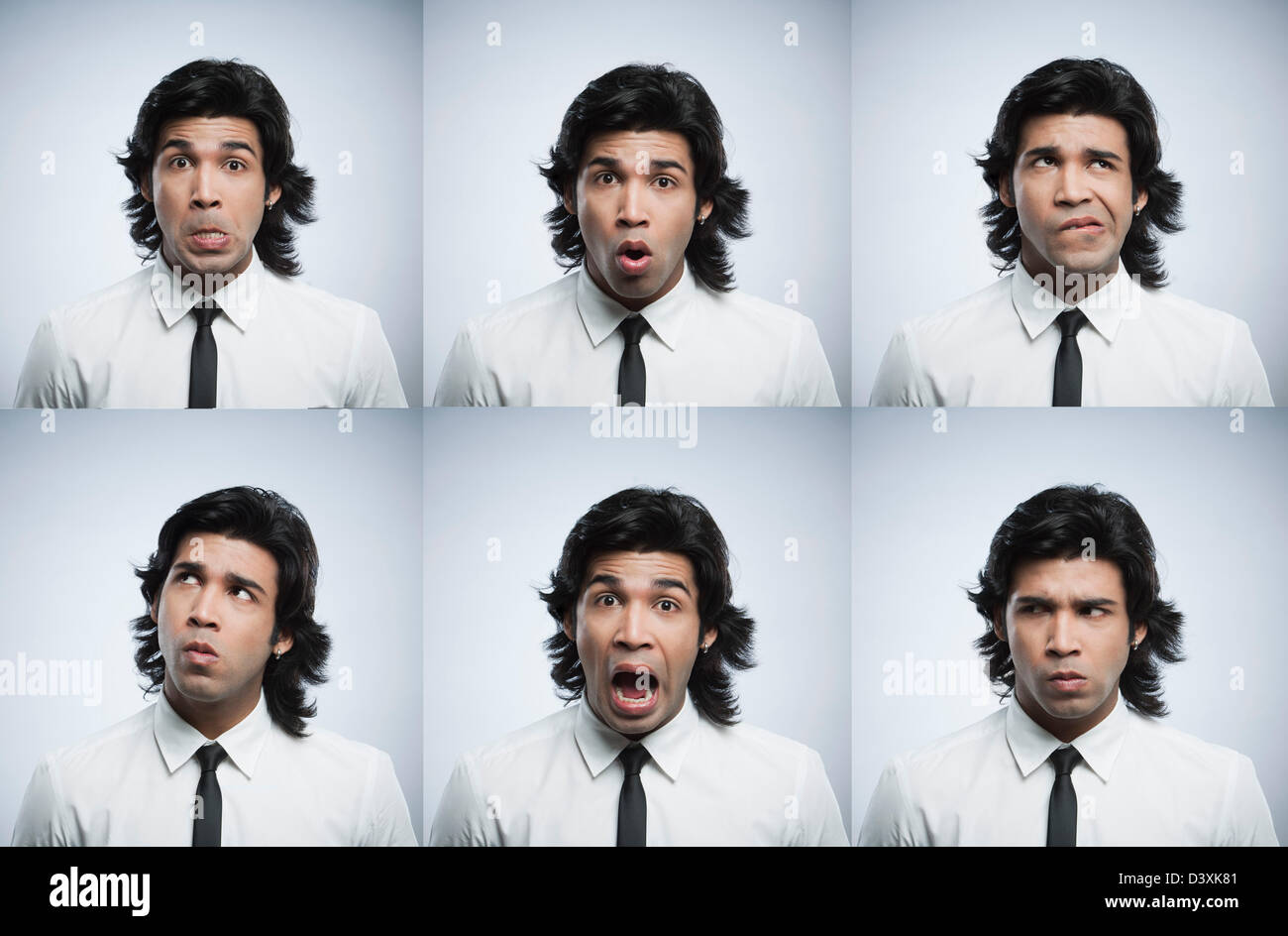 Multiple images of a businessman making funny faces Stock Photo - Alamy