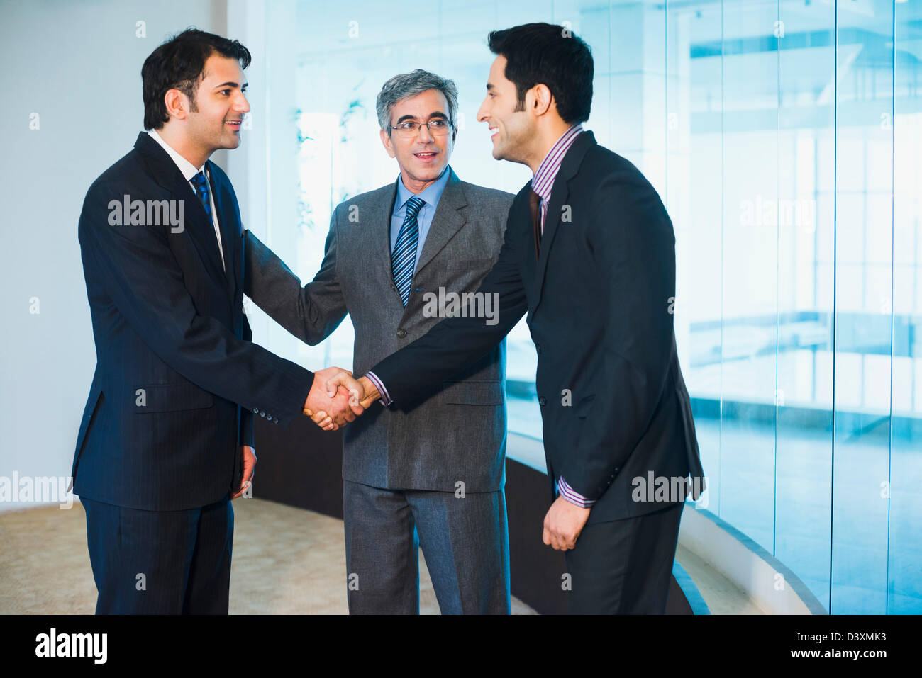 Businessman introducing his colleague to another businessman Stock ...