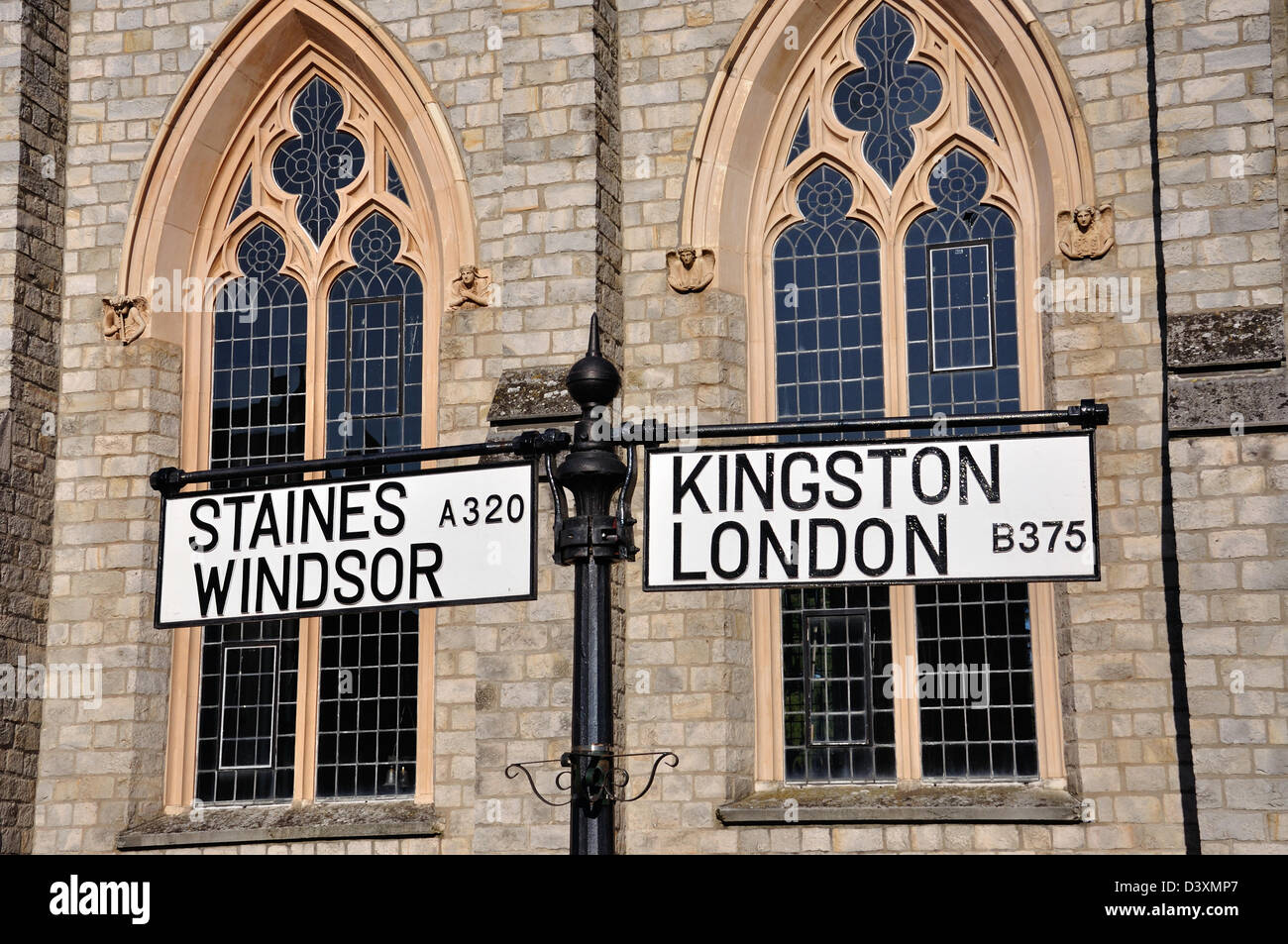 Vintage road signs by St. Peter's Church, Windsor Street, Chertsey ...