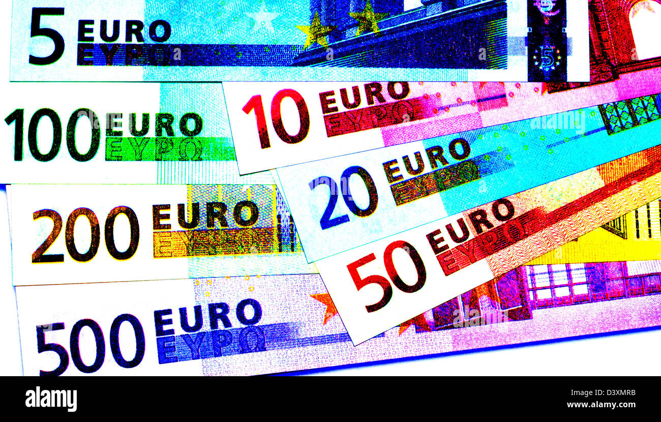 Complete set of Euro notes, from €5 to €500 - DIGITALLY MANIPULATED ...