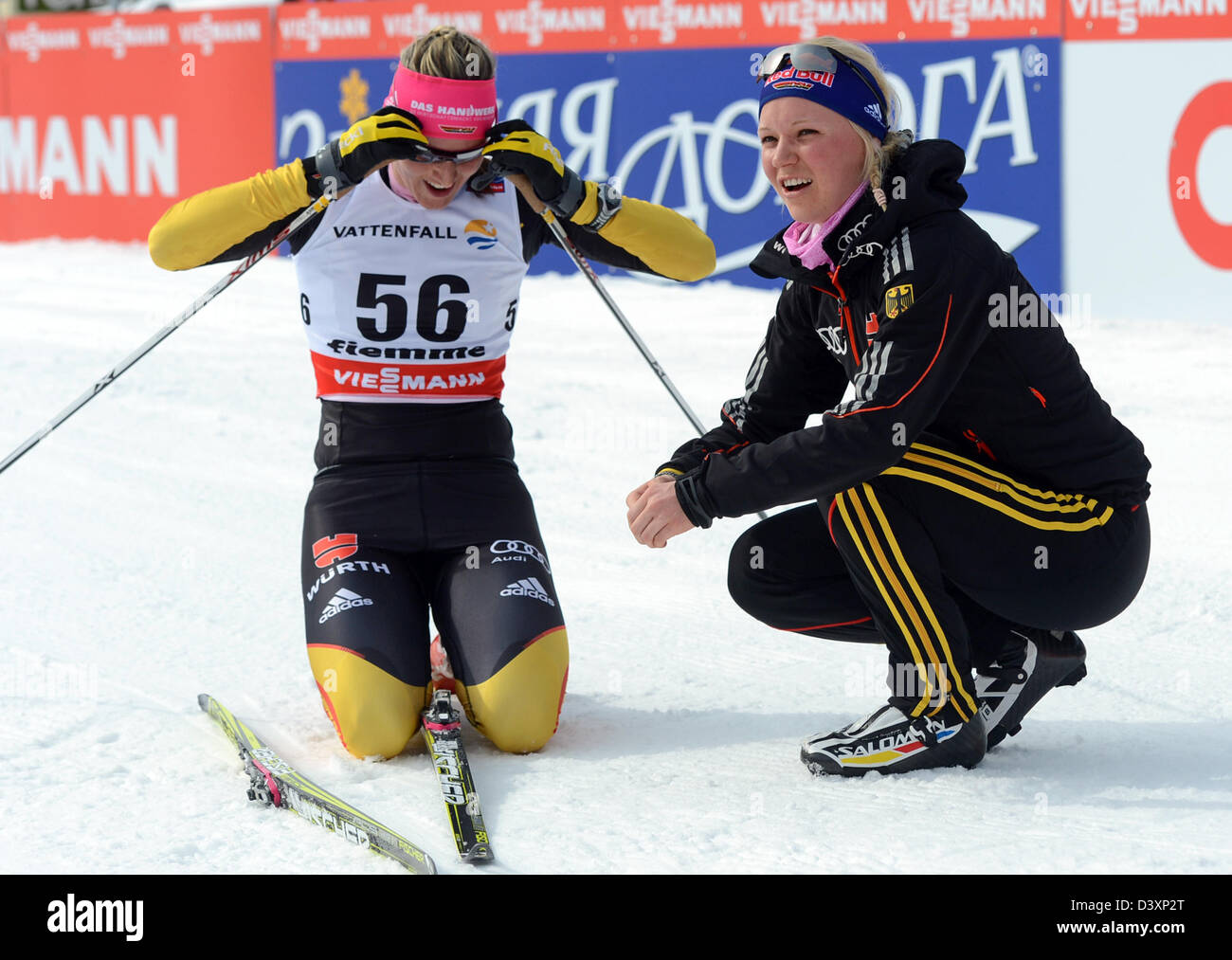Germany's Miriam Goessner (R) and Denise Herrmann react after the Women ...