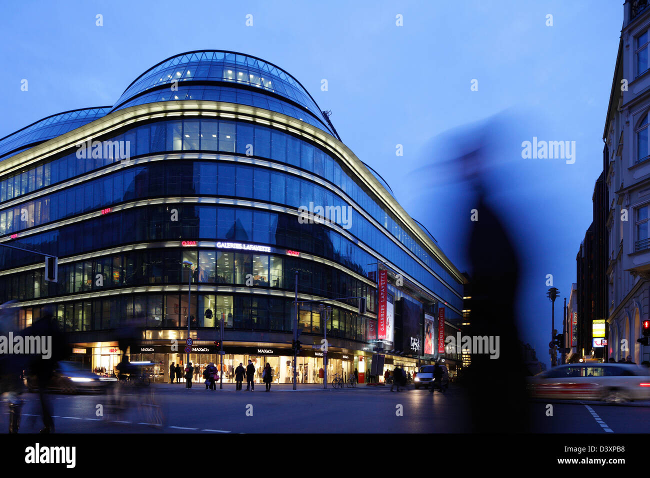 Berlin, Germany, Galeries Lafayette on Friedrichstrasse at twilight ...