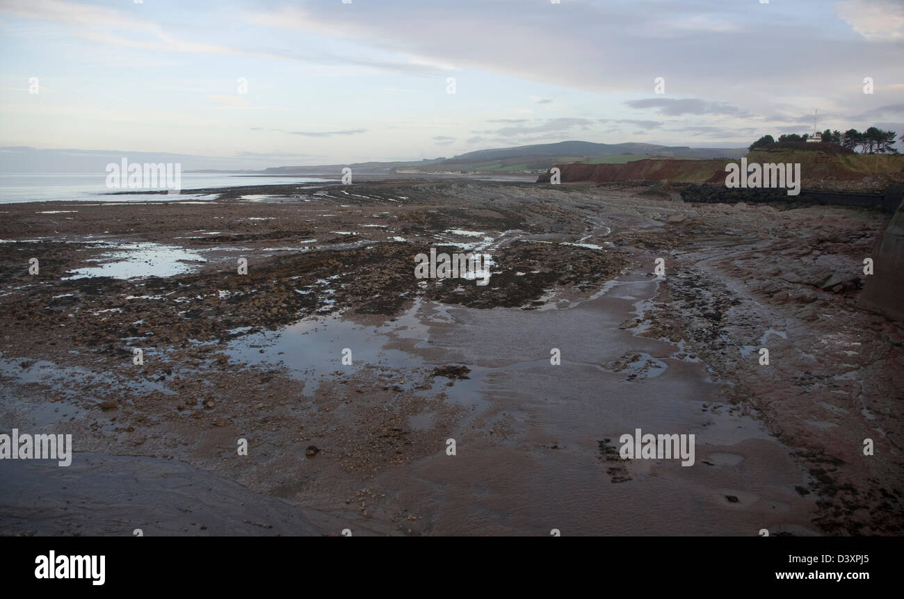 Rocky wave cut platform exposed at low tide, Watchet, Somerset, England ...