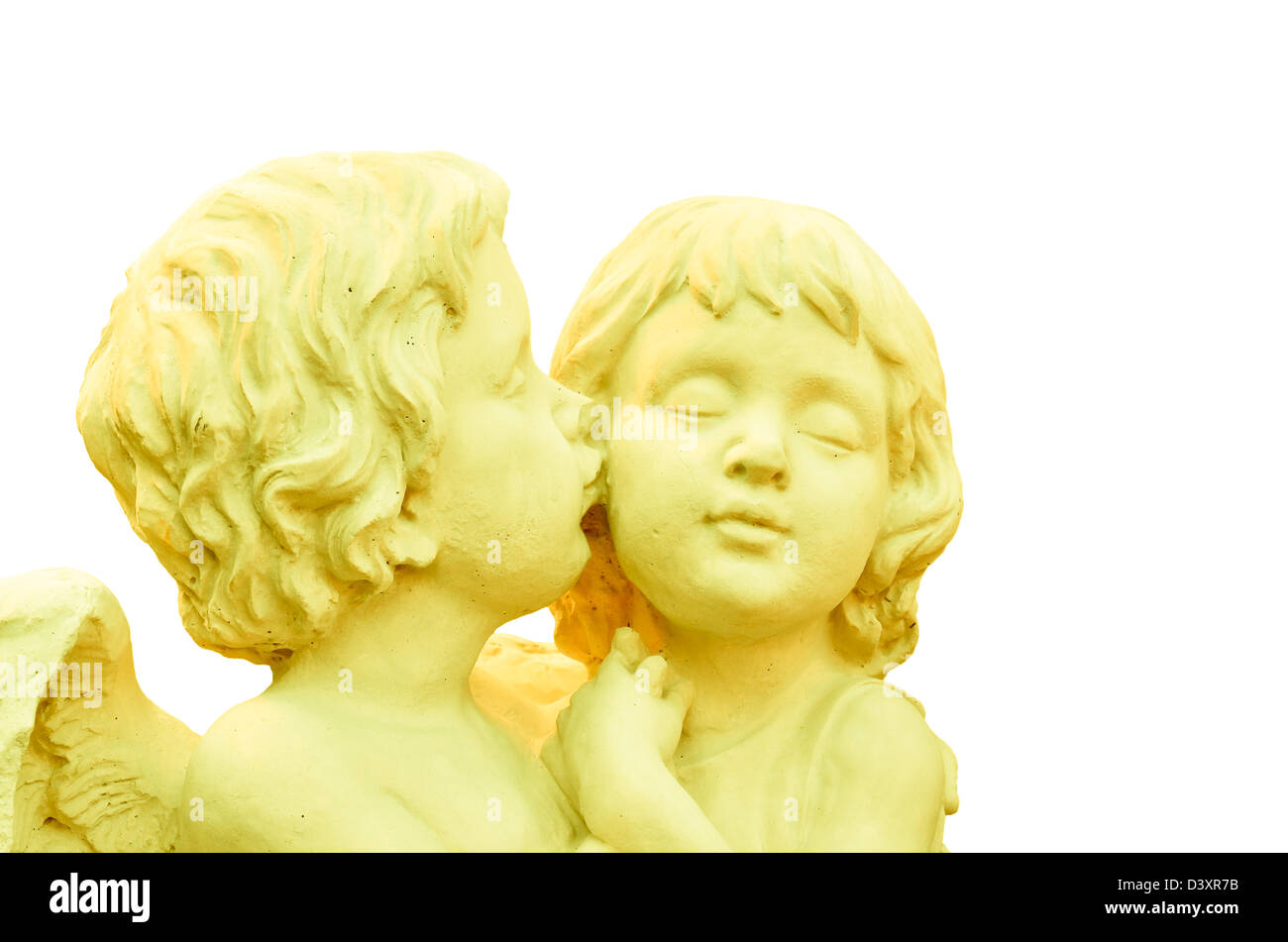 yellow sculpture of angel boy and girl Stock Photo - Alamy
