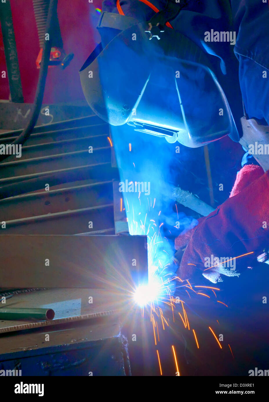 welder with protective mask welding metal and sparks Stock Photo - Alamy