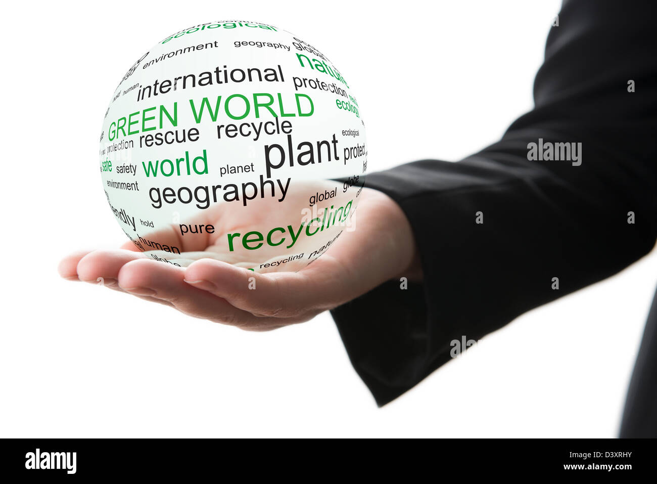 Hand with Globe green world on white Stock Photo - Alamy
