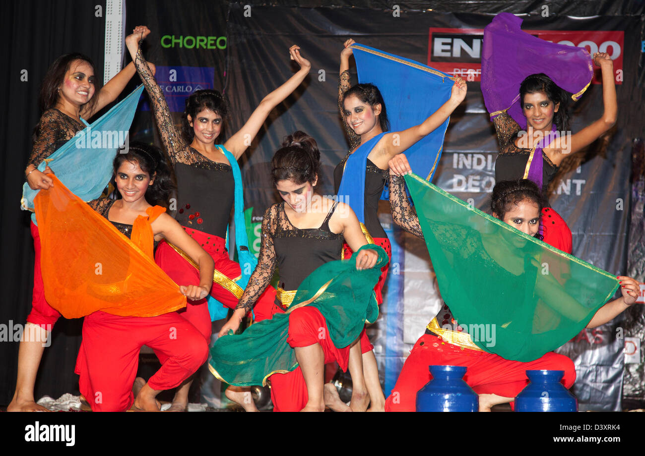 Group of young performers on the stage Stock Photo - Alamy