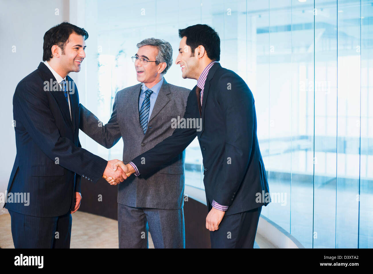 Businessman introducing his colleague to another businessman Stock ...