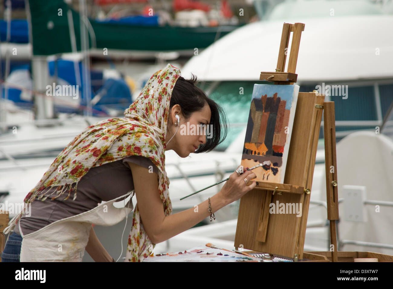 Artist paiting in the old port of Honfleur, Normandy France Stock Photo ...