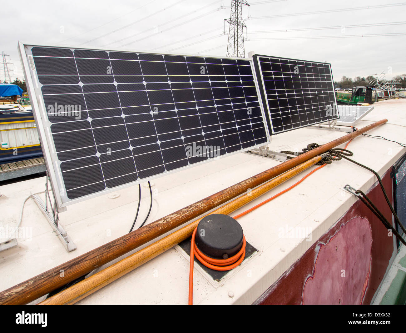 A narrow boat powered by solar panels at Pillings Lock marina on the ...