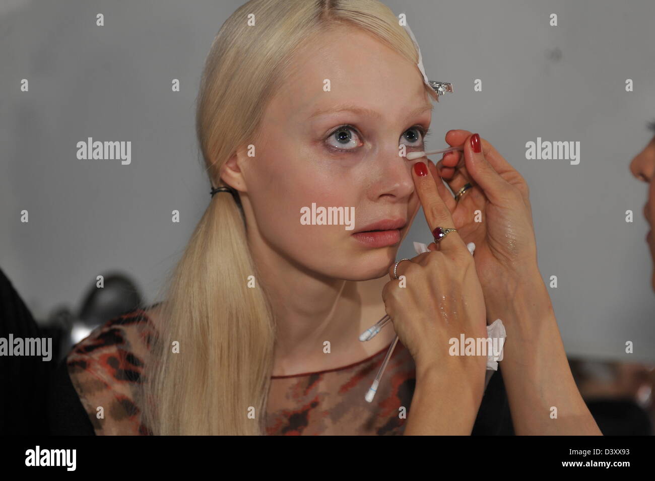 NEW YORK, NY - FEBRUARY 11: Models gets ready backstage at the Zero ...