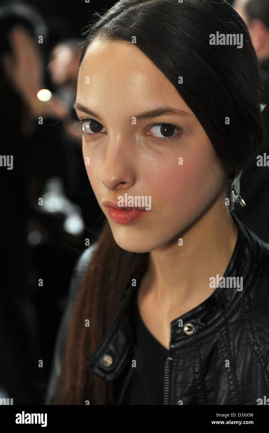NEW YORK, NY - FEBRUARY 11: Models gets ready backstage at the Zero ...
