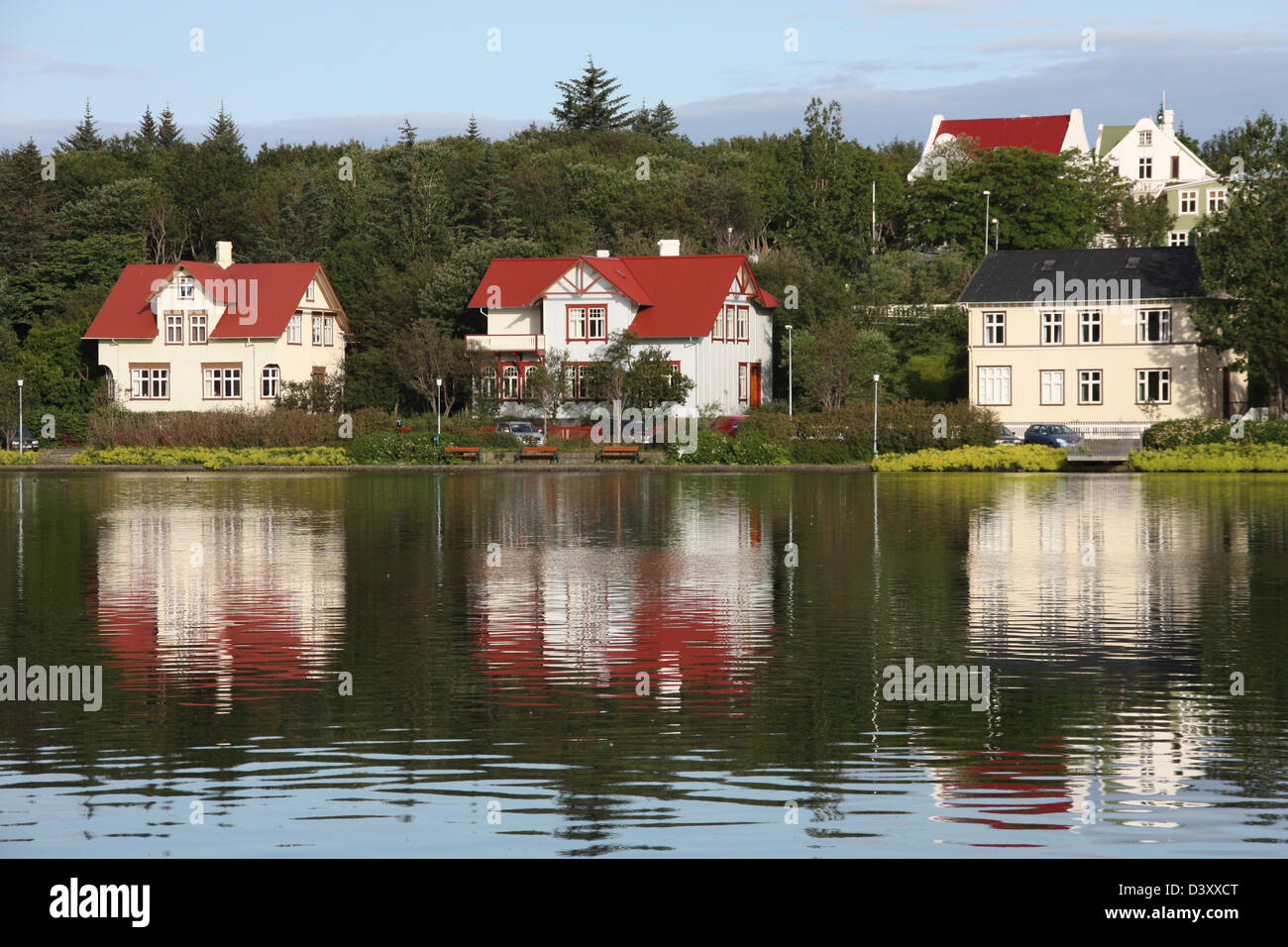 Architecture in Reykjavik, Iceland. Homes by the lakeside Stock Photo ...