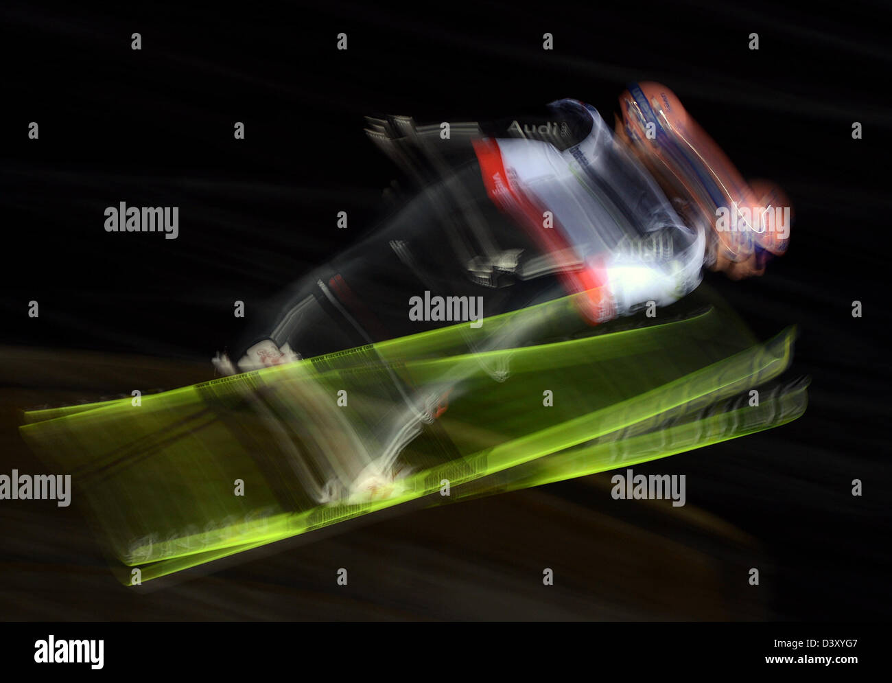 Michael Neumayer of Germany soars through the air during a training ...