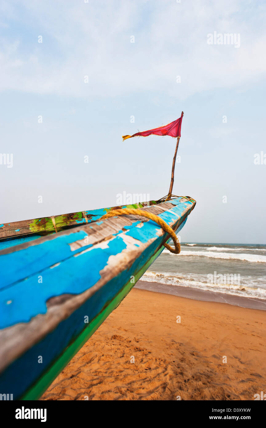 Small flag on the bow of a fishing boat, Puri, Orissa, India Stock ...