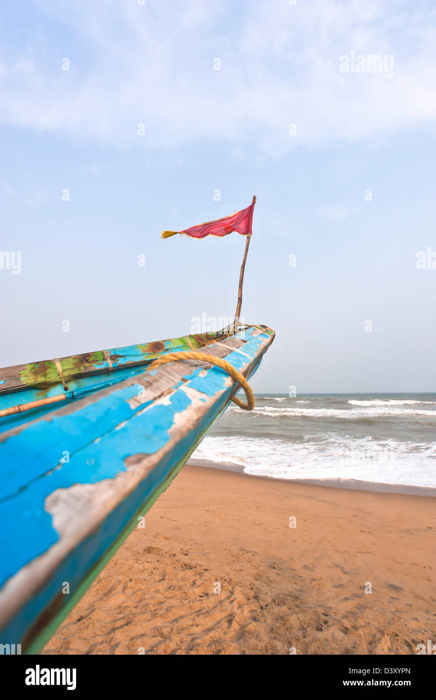 Small flag on the bow of a fishing boat, Puri, Orissa, India Stock ...