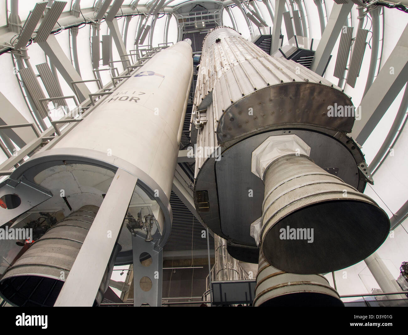 Blue Streak and Thor Able space rockets at the National Space Centre in ...