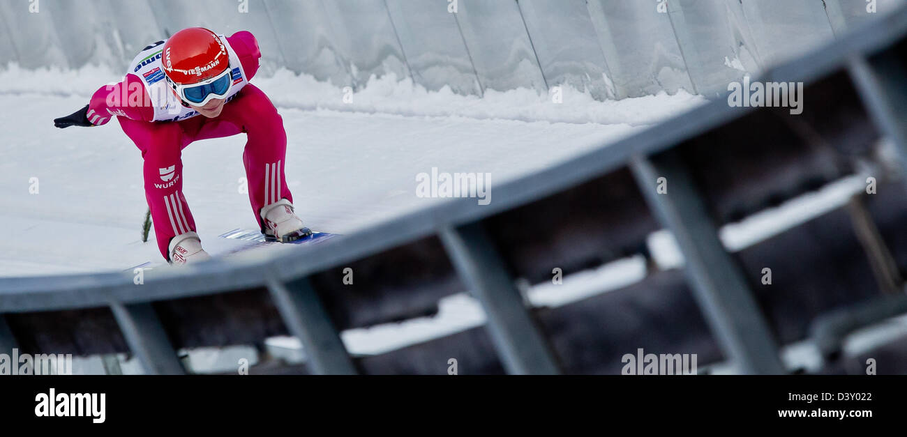 Andreas Wellinger of Germany slides in the inrun during a training ...