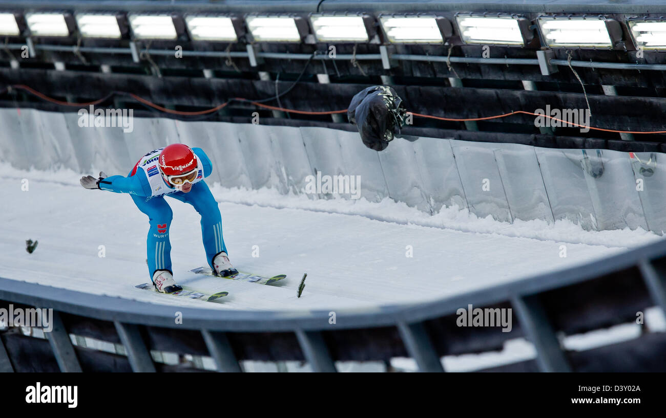 Richard Freitag of Germany slides in the inrun during a training ...